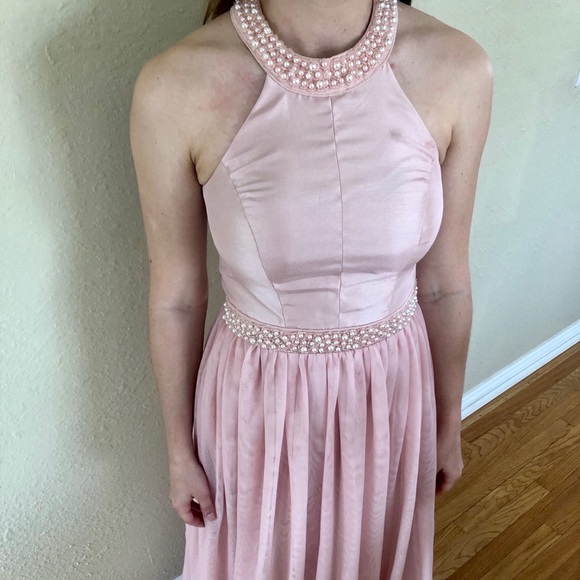 Macy's | Dresses | Baby Pink Prom Dress With Pearl Waist And Neckline | Poshmark